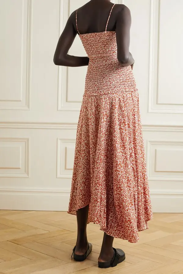 Proenza Schouler White Label Asymmetric Smocked Floral-Print Woven Midi  Dress In Brown - 70% Off | Editorialist