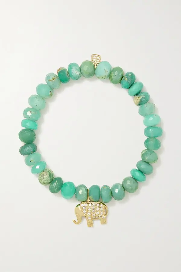 SYDNEY EVAN Elephant Chrysoprase And Diamond Bracelet - Gold