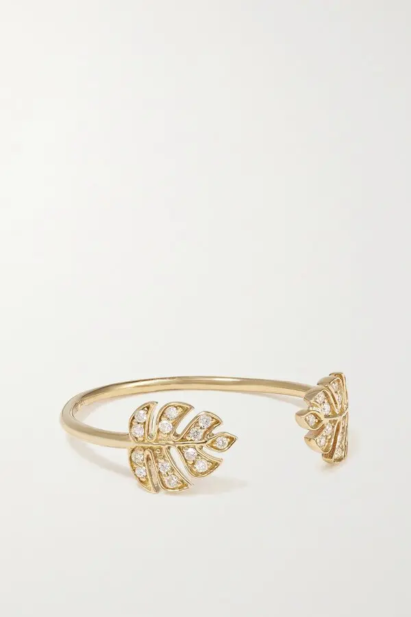 SYDNEY EVAN Tiny Monstera Leaf Diamond Ring - Gold