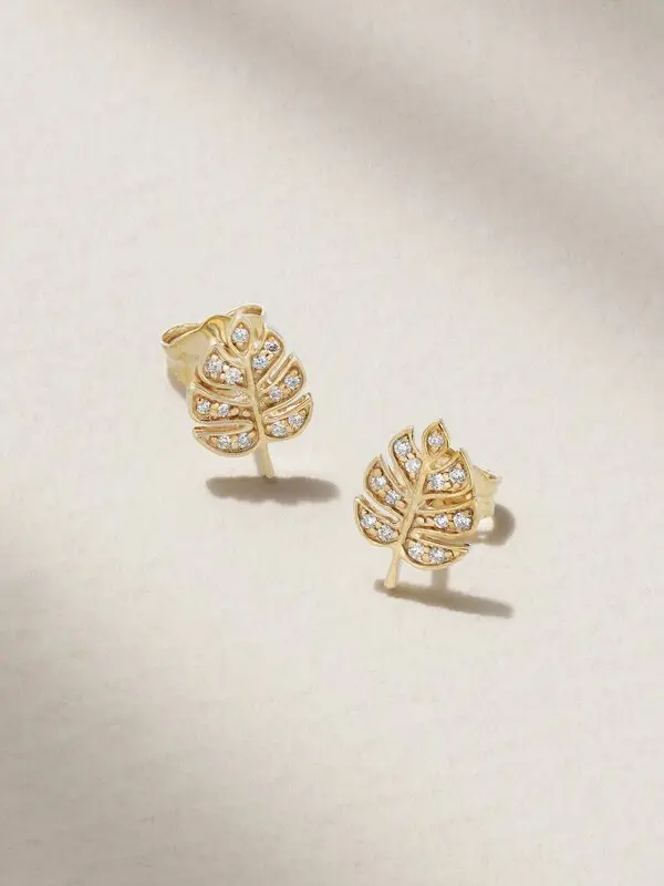 SYDNEY EVAN Tiny Monstera Leaf Diamond Earrings - Gold