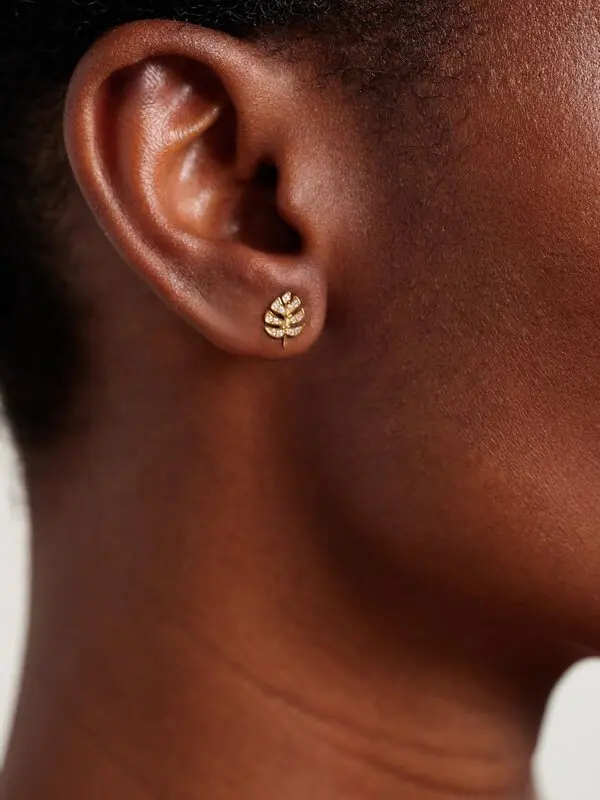 SYDNEY EVAN Tiny Monstera Leaf Diamond Earrings