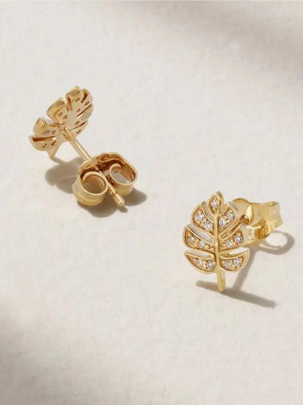 SYDNEY EVAN Tiny Monstera Leaf Diamond Earrings