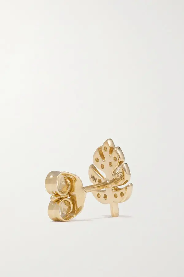SYDNEY EVAN Tiny Monstera Leaf Diamond Earrings