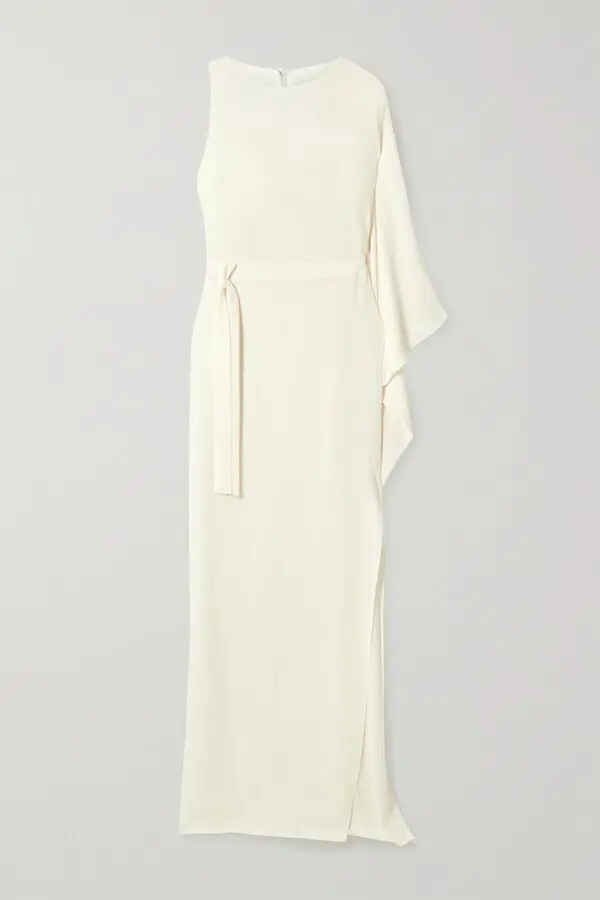 Halston One-shoulder Asymmetric Crepe Gown