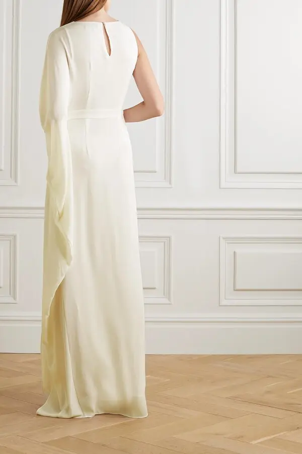 Halston One-shoulder Asymmetric Crepe Gown