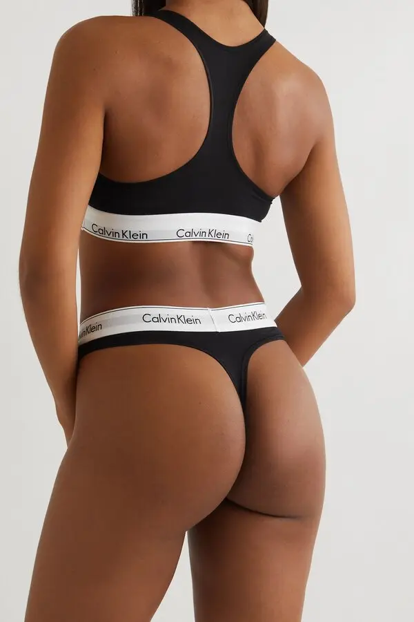 Calvin Klein Modern Cotton Stretch Cotton-blend Jersey Thong - Black