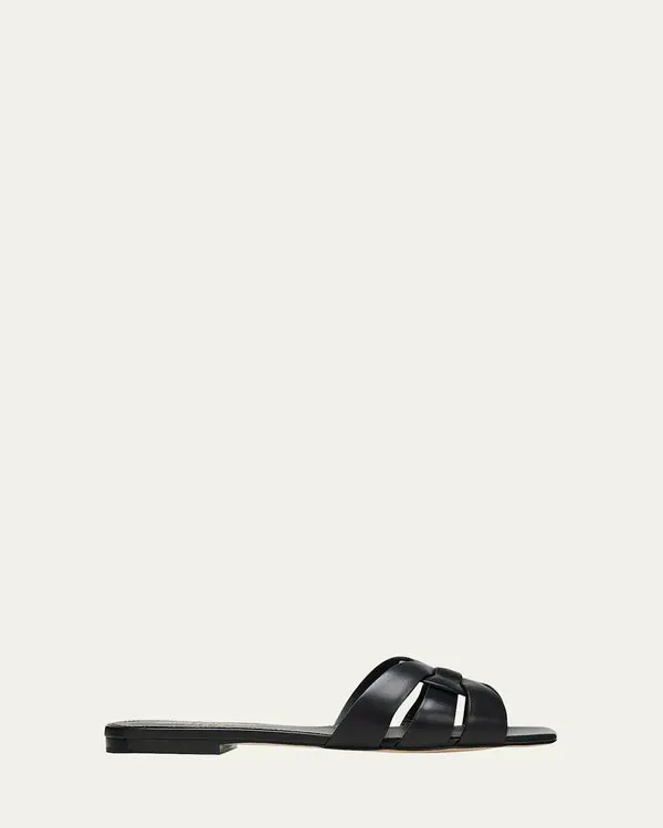 Saint Laurent Woven Leather Slide Sandal - Black