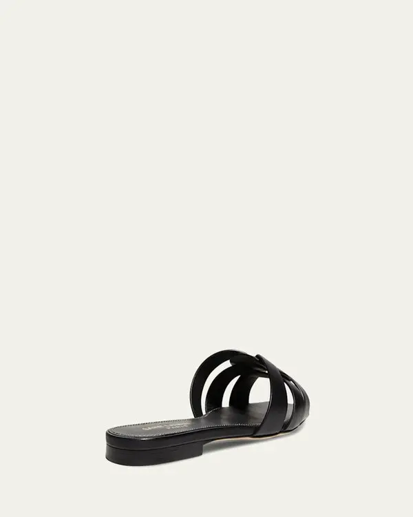Saint Laurent Woven Leather Slide Sandal - Black