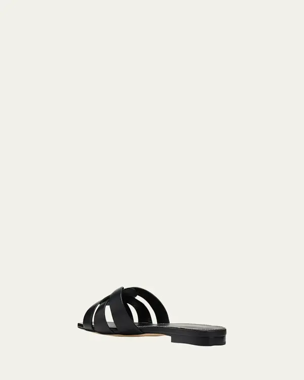 Saint Laurent Woven Leather Slide Sandal - Black