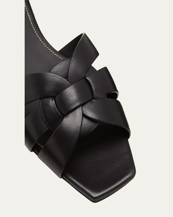 Saint Laurent Woven Leather Slide Sandal - Black