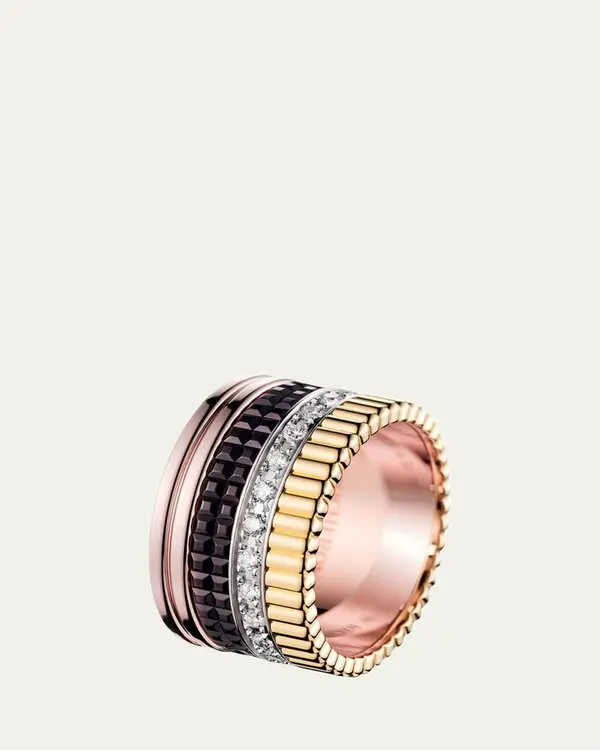 Boucheron Quatre Large Ring In Tricolor Gold With Diamonds - Tri Color Gold