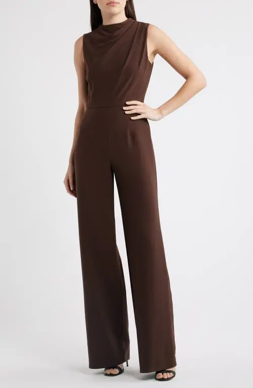 Black Halo Corrine Draped Bodice Wide Leg Jumpsuit - Espresso