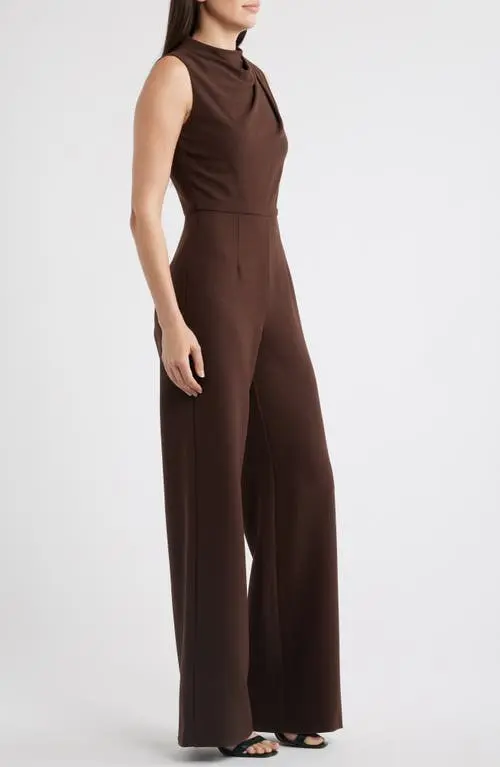 Black Halo Corrine Draped Bodice Wide Leg Jumpsuit - Espresso