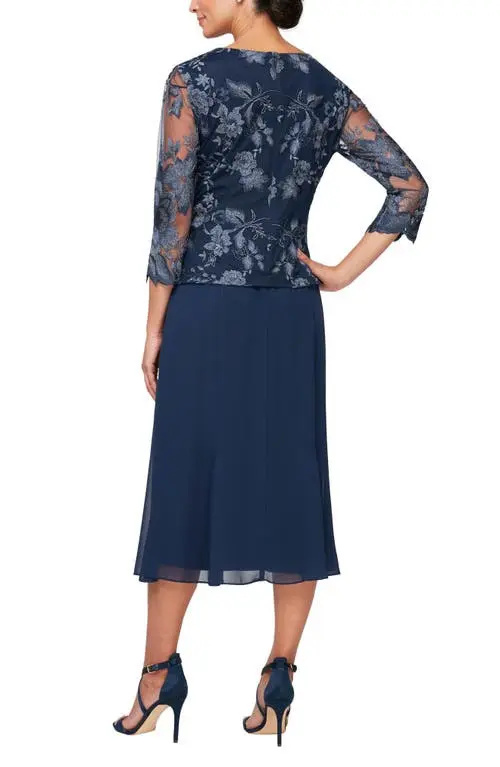 Alex Evenings Mock Jacket Midi Dress - Navy