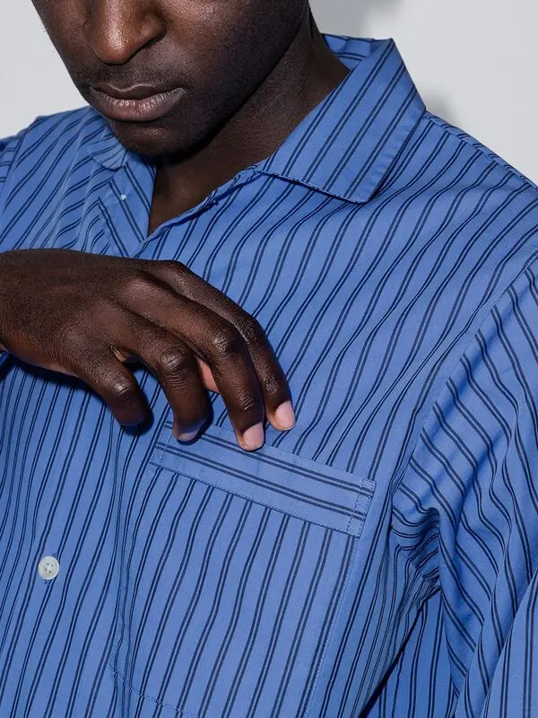 TEKLA Striped Poplin Pajama Shirt - Blue