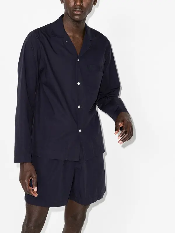 TEKLA Long-sleeve Poplin Pajama Shirt - Blue