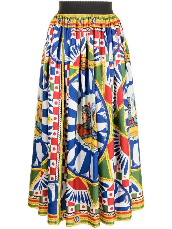 Dolce & Gabbana Carretto-print Twill Midi Skirt - Blue