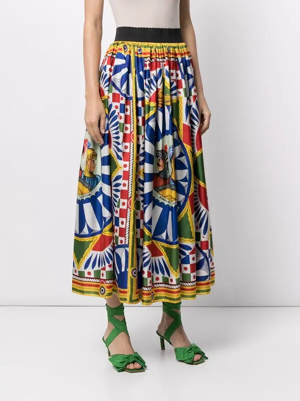 Dolce & Gabbana Carretto-print Twill Midi Skirt - Blue