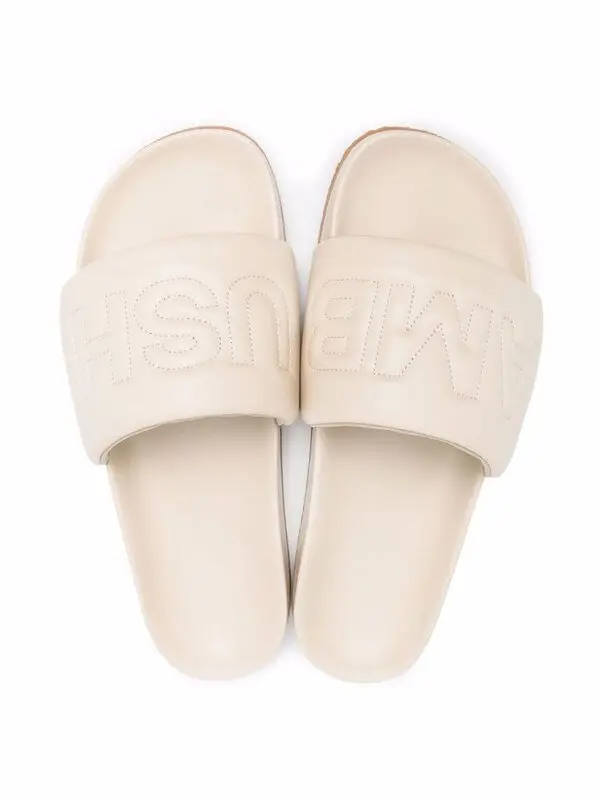 AMBUSH Logo-quilted Leather Slides - Neutrals