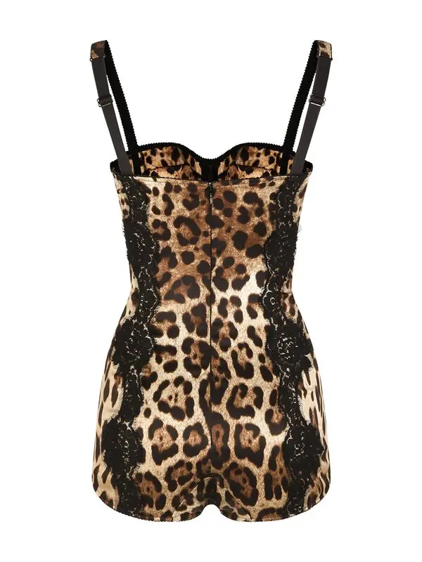 Dolce & Gabbana Leopard-print Silk Balconette Bodysuit - Brown