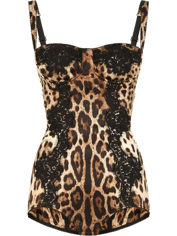 Dolce & Gabbana Leopard-print Silk Balconette Bodysuit - Brown