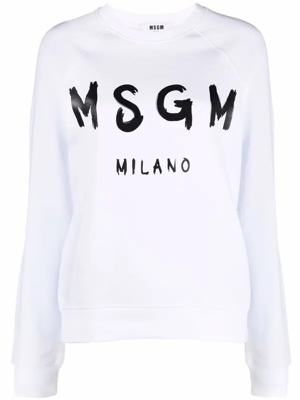 MSGM Logo-print Crew Neck Sweatshirt - White