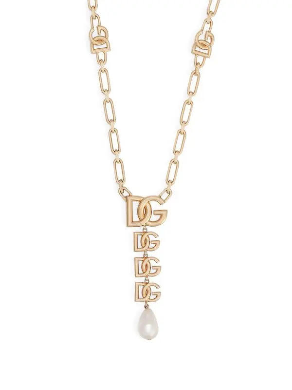 Dolce & Gabbana Dg Logo Pearl-embellished Necklace