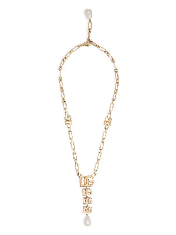 Dolce & Gabbana Dg Logo Pearl-embellished Necklace