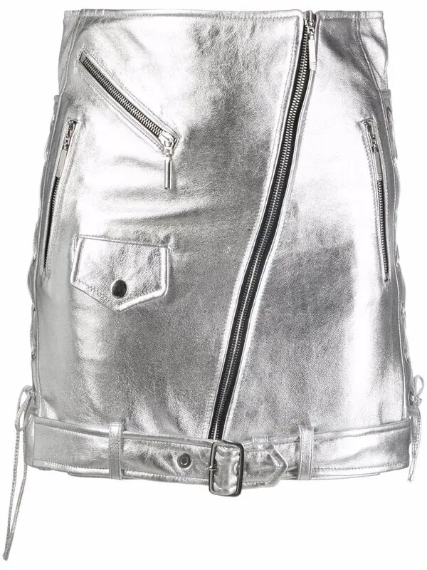 MANOKHI Biker-style Metallic Leather Skirt