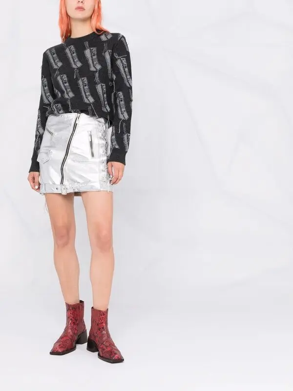 MANOKHI Biker-style Metallic Leather Skirt