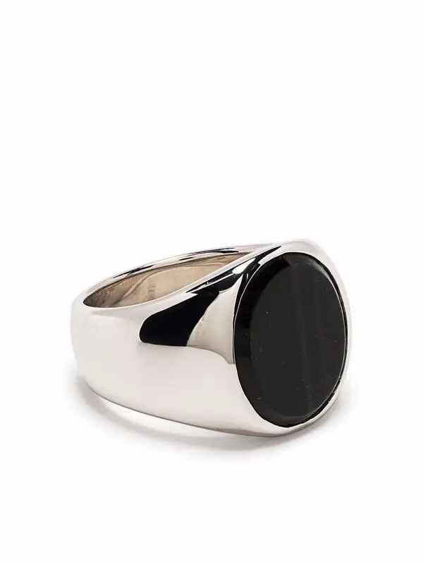 Tom Wood Oval Blue Hawk Eye Signet Ring - Silver