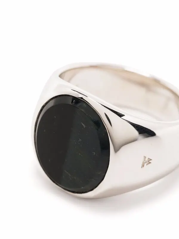 Tom Wood Oval Blue Hawk Eye Signet Ring - Silver