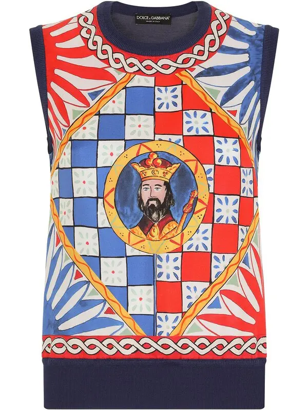 Dolce & Gabbana Carretto-print Silk Vest - Blue