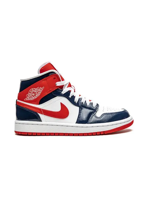JORDAN Air 1 Mid Patent Leather Sneakers - White