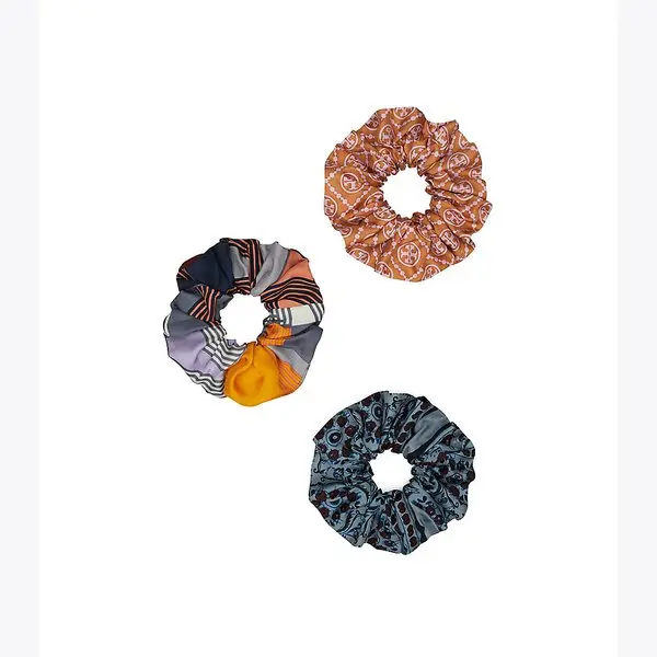 Tory Burch Printed Silk Scrunchies, Set Of 3 - Orange  display picture 1
