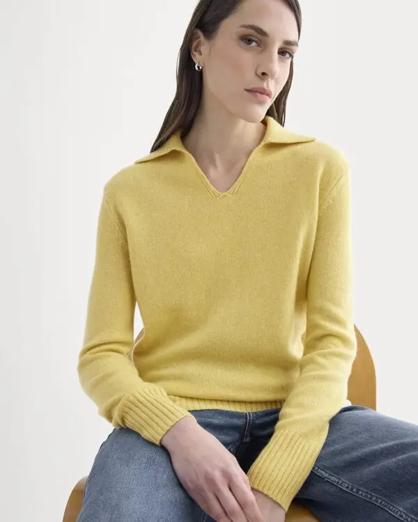 Everlane Cashmere Polo Sweater - Double Cream Heather