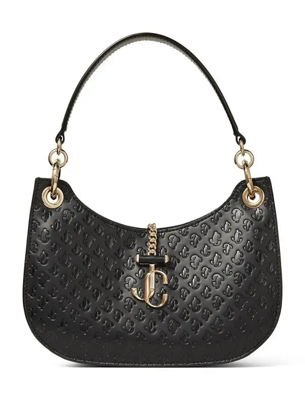 JIMMY CHOO Varenne Hobo S Black Calf Leather, Suede And Jc Monogram Pattern Hobo Handbag