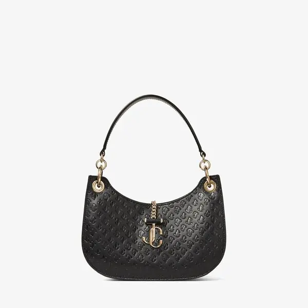 JIMMY CHOO Varenne Hobo S Black Calf Leather, Suede And Jc Monogram Pattern Hobo Handbag