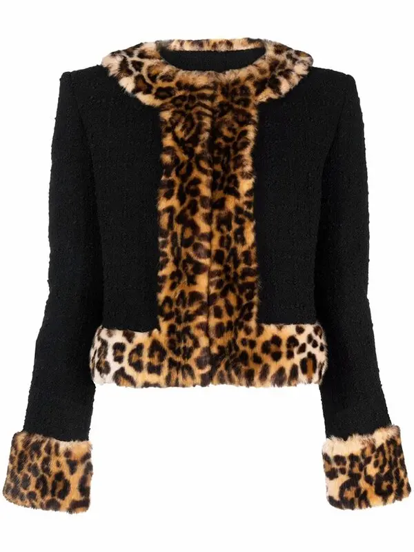 Moschino Leopard-print Faux Fur-trimmed Jacket