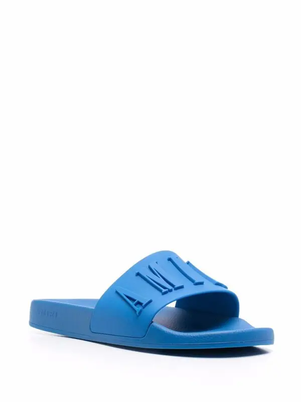 Amiri Logo Embossed Open-toe Slides - Blue