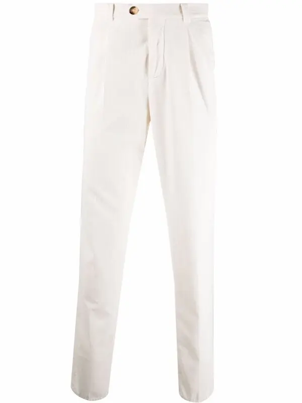 Brunello Cucinelli Pleat-detail Cotton Trousers - Neutrals