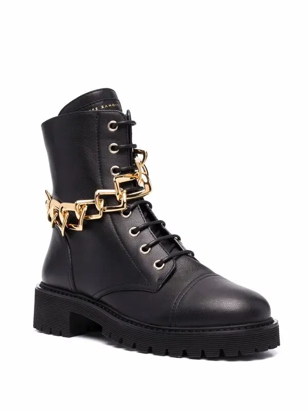 GIUSEPPE ZANOTTI Leather Lace-up Boots With Chain