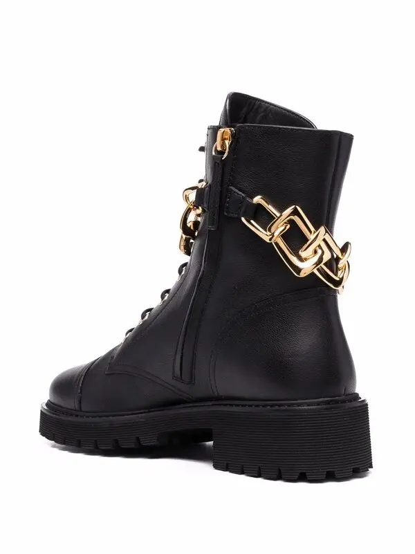 GIUSEPPE ZANOTTI Leather Lace-up Boots With Chain