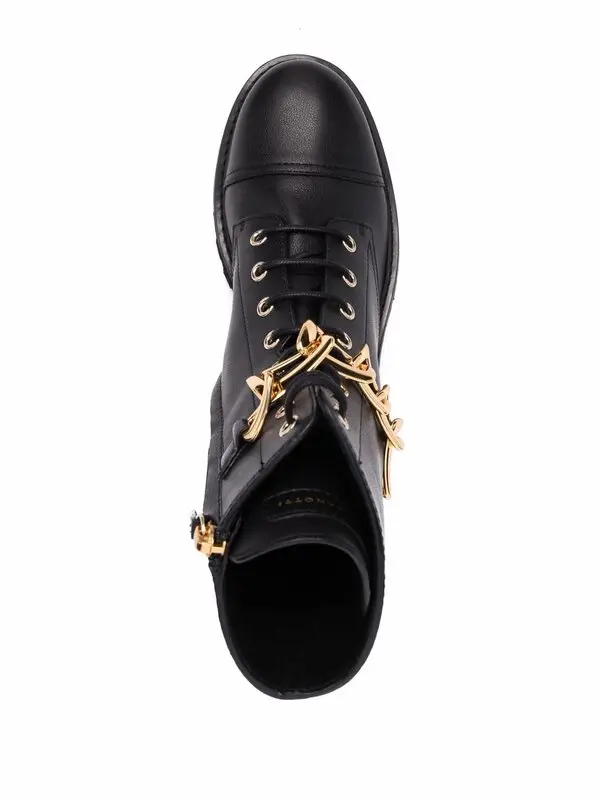 GIUSEPPE ZANOTTI Leather Lace-up Boots With Chain