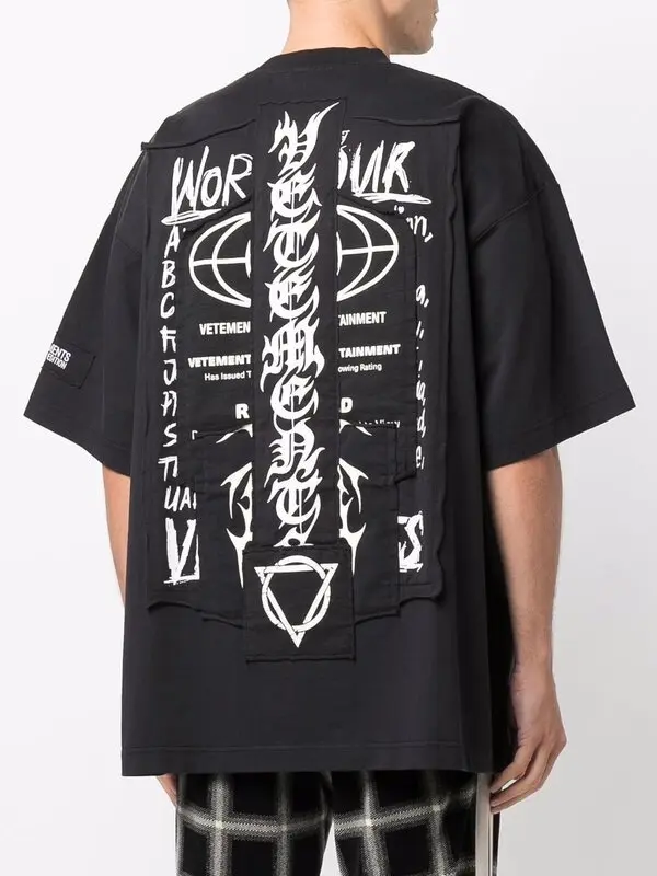 VETEMENTS パッチワーク jAdone Hardcore tシャツ Vetements J'Adore Hardcore Patchwork T-Hirt - Black | Editorialist