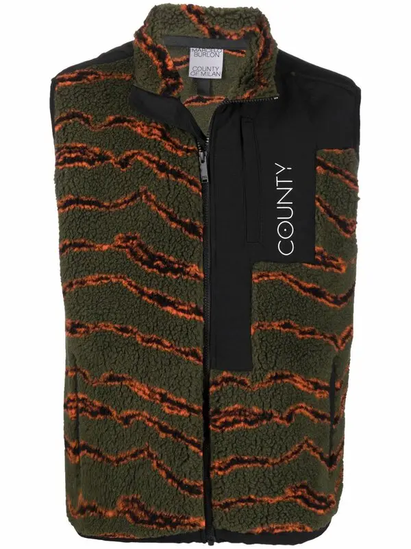 COUNTY OF MILAN Marcelo Burlon Camouflage-print Pile Zipped Gilet