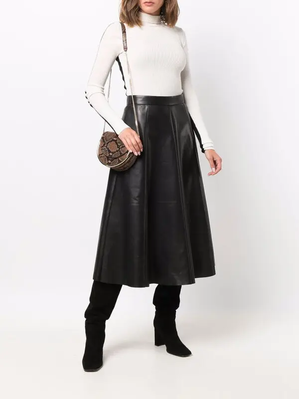 Ralph Lauren Leather A-line Midi Skirt
