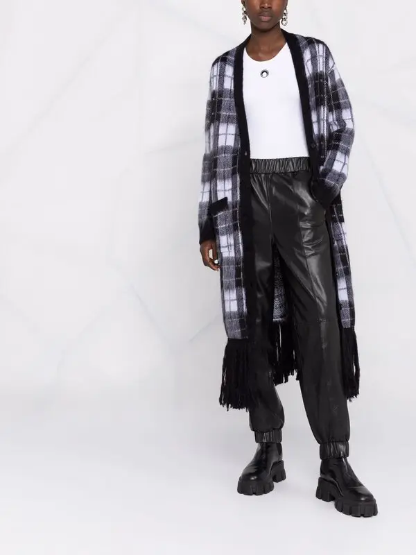 Red Valentino Check-print Cardigan With Fringe