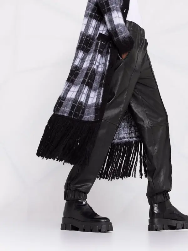 Red Valentino Check-print Cardigan With Fringe
