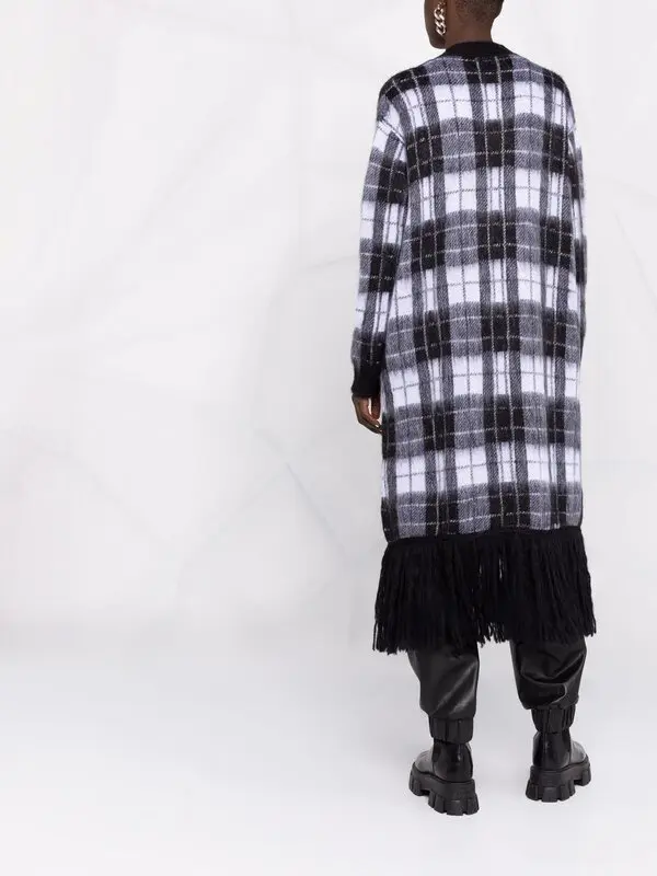Red Valentino Check-print Cardigan With Fringe
